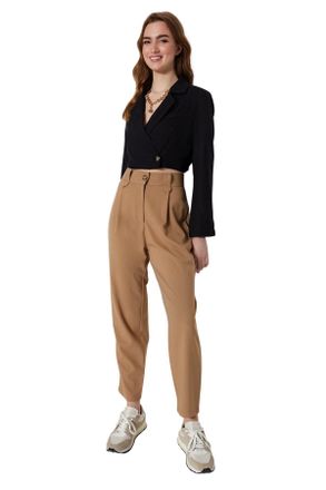 Trendyol Damen Damenhose, Hohe Taille, Gerades Bein, Karottenhose Hose, Mink, 40
