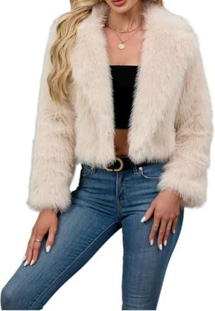 Generic Manteau court en fausse fourrure pour femme - Veste courte à manches longues - Style décontracté, a-beige, XXL