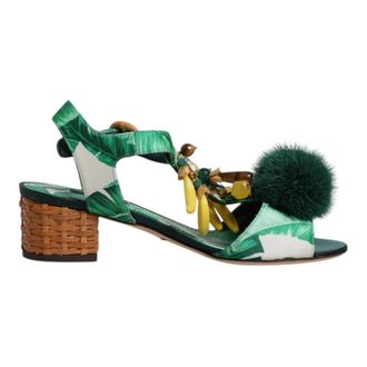Dolce & Gabbana Gr&uuml;ne Sandalen mit Kristall- und Pelzbesatz - - Shoes - Damen - Gr&uuml;n - 36 1/2 EU