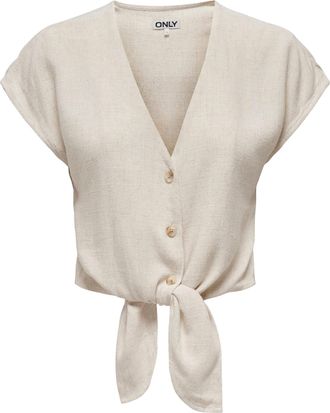 Only Damen ONLSIESTA S/S Knot Linen BL Shirt PNT 15322270,Moonbeam,L