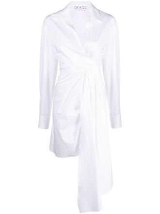 Off-white robe-chemise drapée à design asymétrique - Blanc
