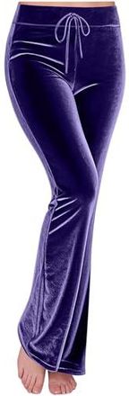 Generic Pantalon ample pour femme - Taille élastique - Droit - Couleur unie - Pantalon décontracté en velours côtelé, violet, 3XL