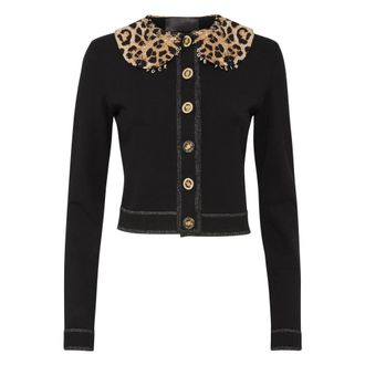 Philipp Plein Femme, Pulls, Noir, Taille: 38 FR Cardigan Col L&eacute;opard