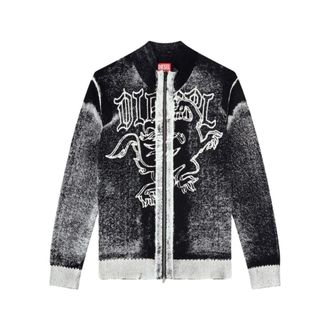 Diesel Homme, Pulls, Noir, Taille: L Cardigan Zipp&eacute; &agrave; Motif Griffon