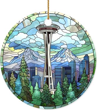 Generic Keramik Weihnachts Ornamente, Keramik Ornamente, Space Needle, Weihnachtsbaumanhänger, mit Seil