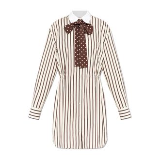 Valentino Garavani Midi-Kleid aus bedrucktem gestreiftem Popeline - - Dresses - Damen - Beige - S