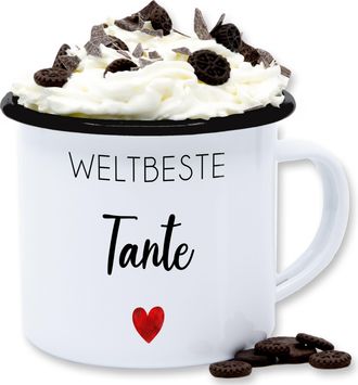 Shirtracer Emaille Tasse Blechtasse - Weltbeste Tante | Geschenkidee Tante | Liebevolles Geschenk Tante | Beste Tante Pr&auml;sente - 300 ml - Wei&szlig; Schwarz - auntie f