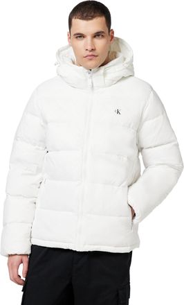 Calvin Klein Herren Pufferjacke Nylon Zip Off mit Kapuze, Wei&szlig; (Bright White), XL
