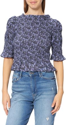 NA-KD Damen high Neck Smocked Blouse Bluse, Violette Blume, 36 EU