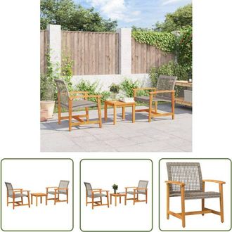 vidaXL 3-tlg. Bistro-Set Grau Poly Rattan und Akazienholz - Gartenm&ouml;bel - Bistro-Set - Outdoor-M&ouml;bel - Esstisch - St&uuml;hle - The Living Store