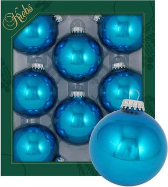 Krebs Glas Lauscha Weihnachtsdekoration/Christbaumschmuck aus Glas - Unifarbende Kugeln - Menge: 8 St&uuml;ck - Farbe: Hawai Blau - Gr&ouml;&szlig;e: ca. 7 cm