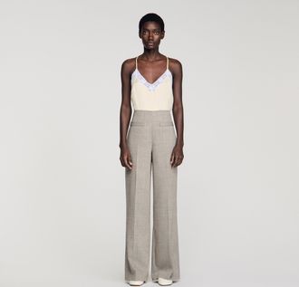 Sandro Pantalon large en laine &agrave; carreaux