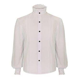 Generic Chemise Renaissance Homme Col &agrave; Volants- Tee Shirt Manche Bouffantes,Haut Gothique Pliss&eacute; Couleur Pure Blouse Mode Top pour Steampunk Cosplay Medieval