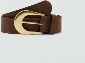 Mango Ceinture cuir boucle chocolat - Femme - S - MANGO