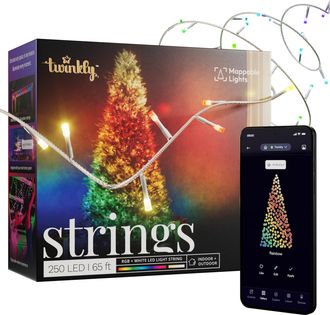 Twinkly Strings 250 LED RGB+ Weiß, LED-Lichterkette, Smarte LEDs für den Innen- und Außenbereich, Kompatibel mit Alexa und Google Home, IP44, App-Steuerung, T