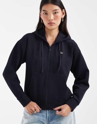 Lacoste sweat &agrave; capuche zipp&eacute; bleu marine