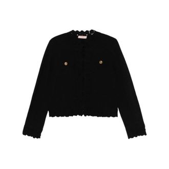 Twinset Stilvolle Strickjacke mit H&auml;keldetails - - Knitwear - Damen - Schwarzk - L