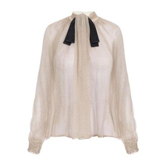 Elisabetta Franchi Crepon-Bluse mit Mikropunkt-Print - - Blouses & Shirts - Damen - Beige - M