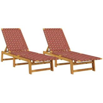 vidaXL Vidaxl - Chaises longues lot de 2 rouge bois dacacia solide et tissu