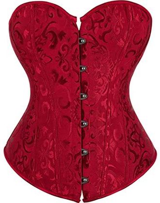 Grebrafan Broderie Bustier Corset Acier Femme Steampunk (EUR(46-48) 5XL, Vin Rouge)