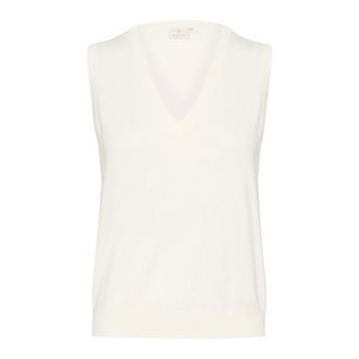 Kaffe Femme, Pulls, Blanc, Taille: 42 FR Gilet en Tricot Doux avec Col en V