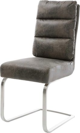 DELIFE Schwingstuhl Pela-Flex Freischwinger flach Edelstahl Mikrofaser Grau Antik Taschenfederkern