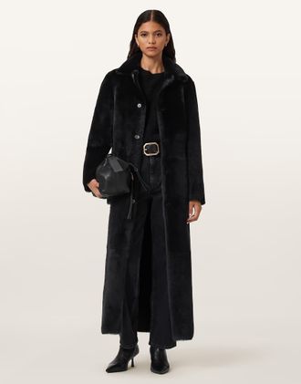 AllSaints Serra - Manteau en imitation peau de mouton - Noir