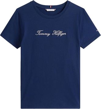 Tommy Hilfiger Femme, Tops, Bleu, Taille: 38 FR T-shirt en Coton avec Logo M&eacute;tallique