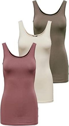 Only Débardeur Onllive Love Noos pour Femme, Marron/Rose/Blanc (1 Noyer, 1 Rose Marron, 1 Bouleau), XL