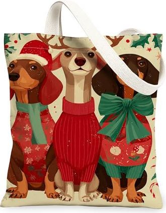 Generic Sac fourre-tout en toile motif animal mignon r&eacute;utilisable pour les vacances, vintage, l&eacute;ger et lavable, Multicolore, 13x15 Inch