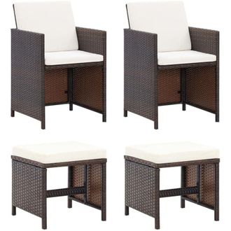 vidaXL 4-tlg. Gartenstuhl und Hocker Set Poly Rattan Braun - Vidaxl