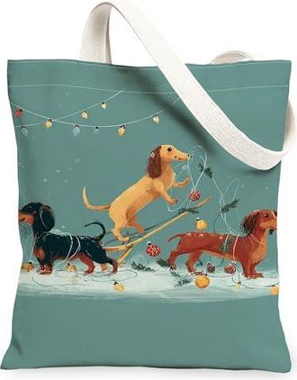 Generic Sacs fourre-tout en toile pour chiens de vacances, sacs d&eacute;picerie r&eacute;utilisables, amusants pour lhiver, l&eacute;gers et lavables avec bandouli&egrave;re Ca, bleu sa