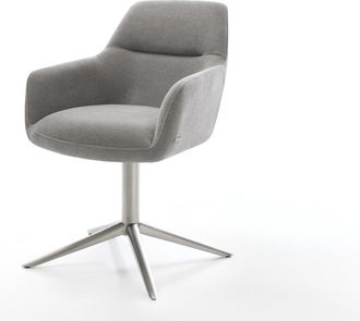 DELIFE Drehstuhl Pejo-Flex Strukturstoff Soft Grau Fu&szlig;kreuz Edelstahl 360&deg; drehbar Wippfunktion Taschenfederkern, Esszimmerst&uuml;hle