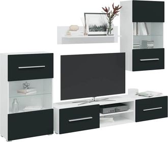 vidaXL Vidaxl - 5-tlg. Wohnwand mit LED-Beleuchtung Matt Indigo Holzwerkstoff