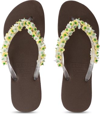 UZURII Slipper & Pantoletten - flip flop Tulum Bloom Yellow - Gr. 37_38 - in Braun - f&uuml;r Damen