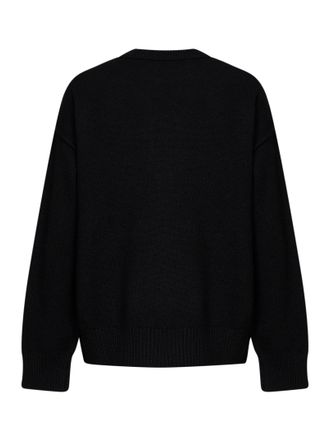 Ami Mens Crewneck Sweater Ami De Coeur Black Merino Wool