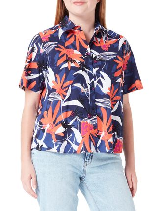 Gerry Weber Damen 160054-31290 Bluse, Blau/Rot/Orange Druck, 40