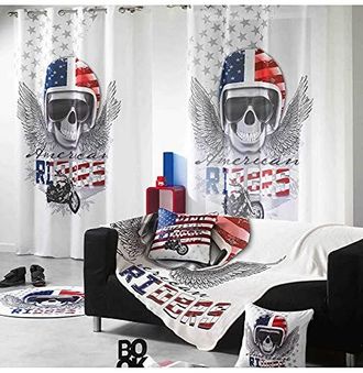 AC-Déco Ösenvorhang, Bedruckt, Motiv Rider Skelett, Weiß, 140 x 260 cm