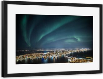 artboxONE Poster mit Rahmen schwarz 45x30 cm Nordlichter über Tromsö von Sebastian Worm - gerahmtes Poster