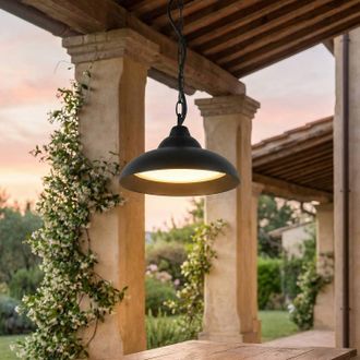 Licht-Erlebnisse LED H&auml;ngelampe au&szlig;en Aluminium 25 cm breit H: max. 73 cm IP54 Schwarz 3000 K warmwei&szlig; 640 lm Modern Pendelleuchte Veranda H&auml;ngeleuchte Outdoor