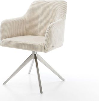 DELIFE Drehstuhl Greg-Flex Cord Beige Kreuzgestell breit Edelstahl 360&deg; drehbar Wippfunktion Taschenfederkern, Esszimmerst&uuml;hle