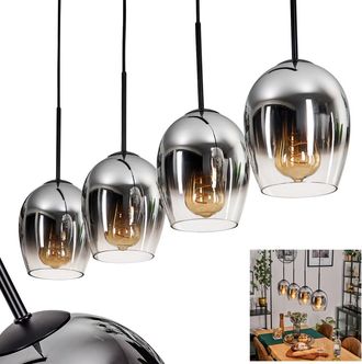 HOFSTEIN Pendelleuchte Vevino, Pendellampe aus Metall/Glas in Schwarz/Chromfarben/Klar, Leuchte im modernen Retro/Vintage-Design mit Schirmen aus Glas (Ø 15 cm