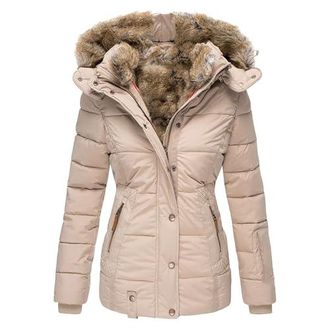 Generic Veste dhiver à capuche en fausse fourrure pour femme - Parka chaude doublée avec fermeture éclair - Coupe ajustée, abricot, 5XL