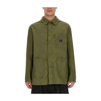 Needles Homme, Vestes, Vert, Taille: XS Veste-chemise boutonn&eacute;e &agrave; ourlet droit