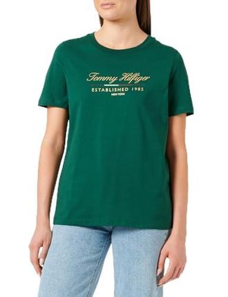 Tommy Hilfiger T-Shirt Manches Courtes Femme Script Graphic en Coton, Vert (Ornamental Green), L