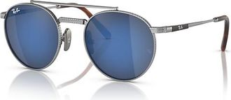 Ray-Ban Round II Titanium Sonnenbrillen Silber Fassung Grau Glas 53-20