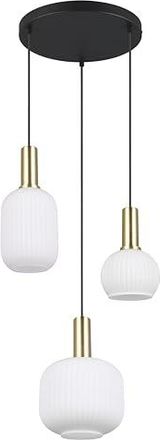 Trio Leuchten Pendelleuchte Diva 319830308, Metall Messing/Schwarz matt, Glas Weiß, exkl. 3x E27