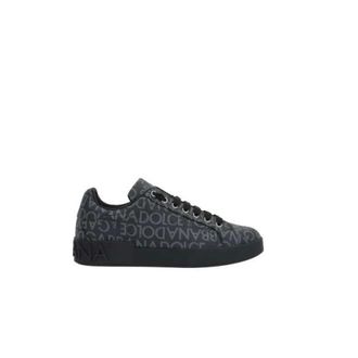 Dolce & Gabbana Homme, Chaussures, Noir, Taille: 40 1/2 EU Baskets Basses en Toile Noire avec Logo Jacquard
