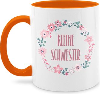 Shirtracer Tasse Tassen 325ml - Kleine Schwester - Blumenkranz - 325 ml - Orange - little sister lil sis schwesterherz 2023 geschenk schwestern f&uuml;r 2024 2025