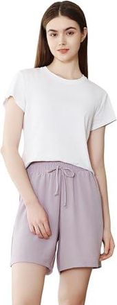 Power Flower Shorts d&eacute;t&eacute; Femme Casual Shorts en Sweat avec Poches Confortables &agrave; Cordon de Serrage (LY178-Purple, S-M)